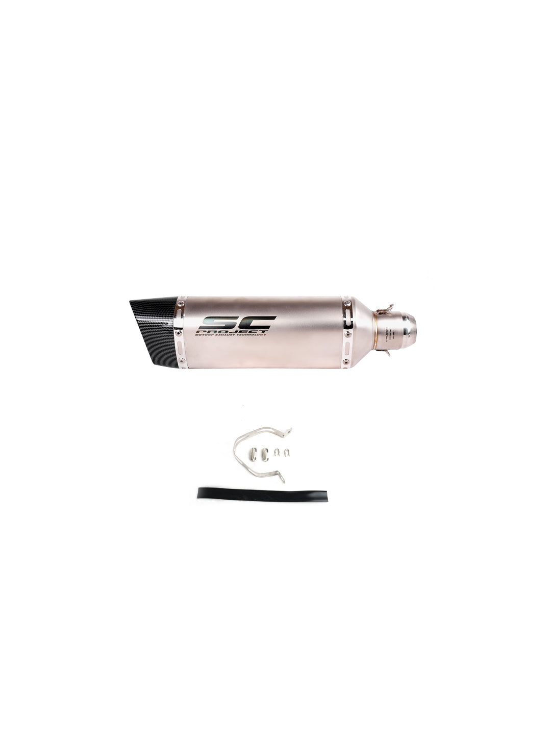 SC Project Long Exhaust Slash cut Silver End Carbon From Moto Modz.