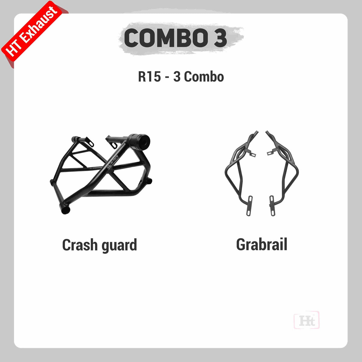 COMBO 3 R15 V3 Crash Guard + Grab Rail – HT EXHAUST – Moto Modz