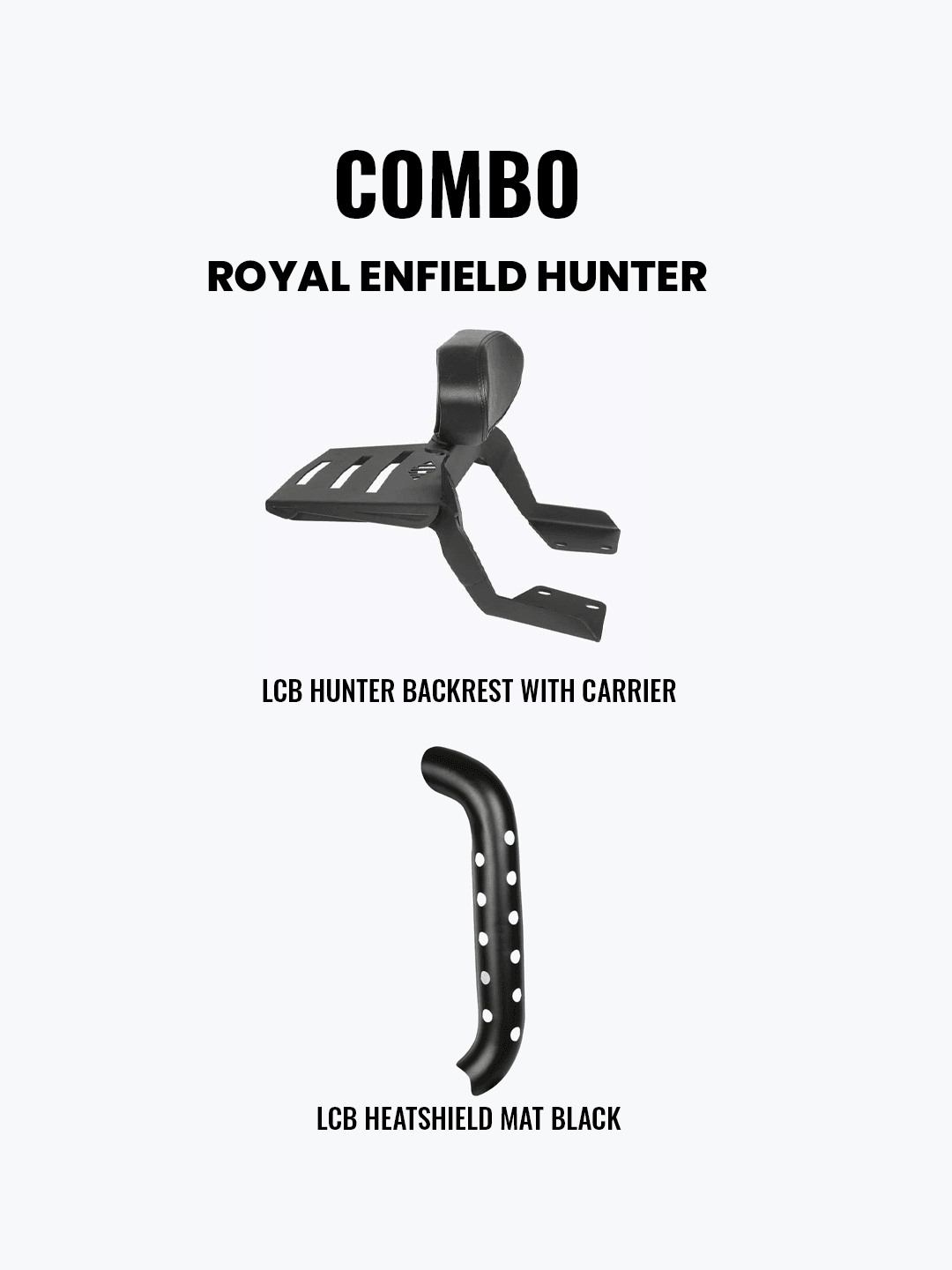 LCB BACKREST WITH CARRIER & HEATSHIELD COMBO FOR HUNTER 350 From Moto Modz.